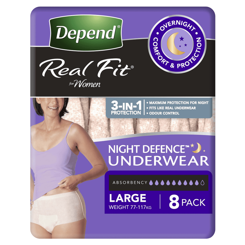 Depend Real Fit Women's Night Defence Underwear 8 Pack - Allcare Warehouse