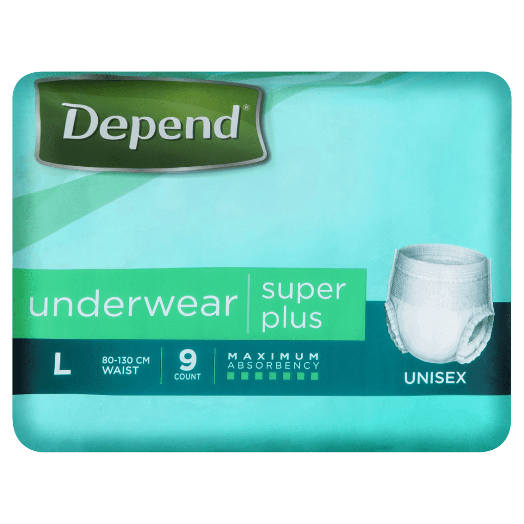 Depend Underwear, Super Plus, Unisex, Large, 9 Pants - Allcare Warehouse