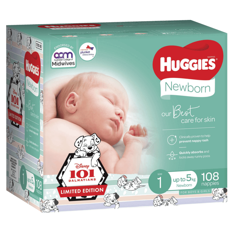 Huggies Newborn Nappies Size 1 (Up to 5kg), 108 Pack - Allcare Warehouse