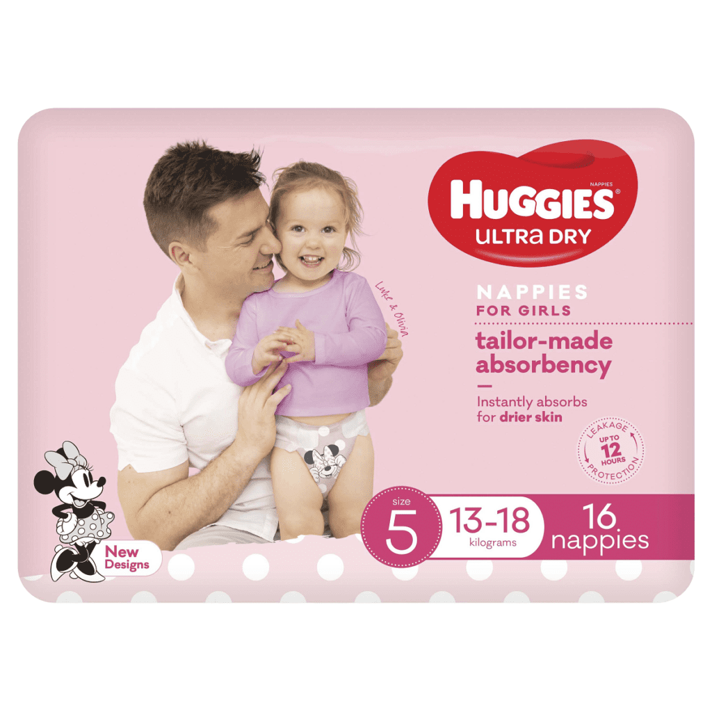 Huggies Ultra Dry Nappies Girl Size 5 (13-18kg) 16 Pack - Allcare Warehouse