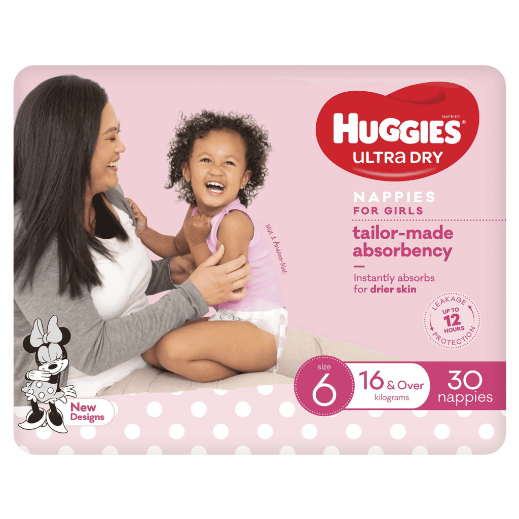 Huggies Ultra Dry Nappies Girls Size 6 (16kg+) 30 Pack - Allcare Warehouse