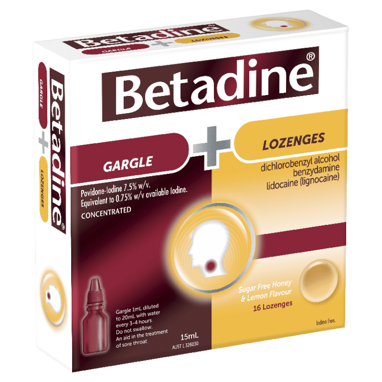 Betadine Sore Throat Gargle + Anaesthetic Lozenges Kit (15ml + 16 pack ...